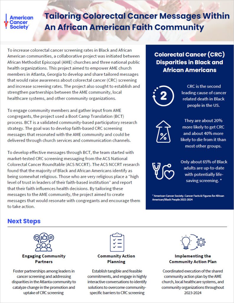 Colorectal Cancer Screening in the AME Church Community - ACS4CCC
